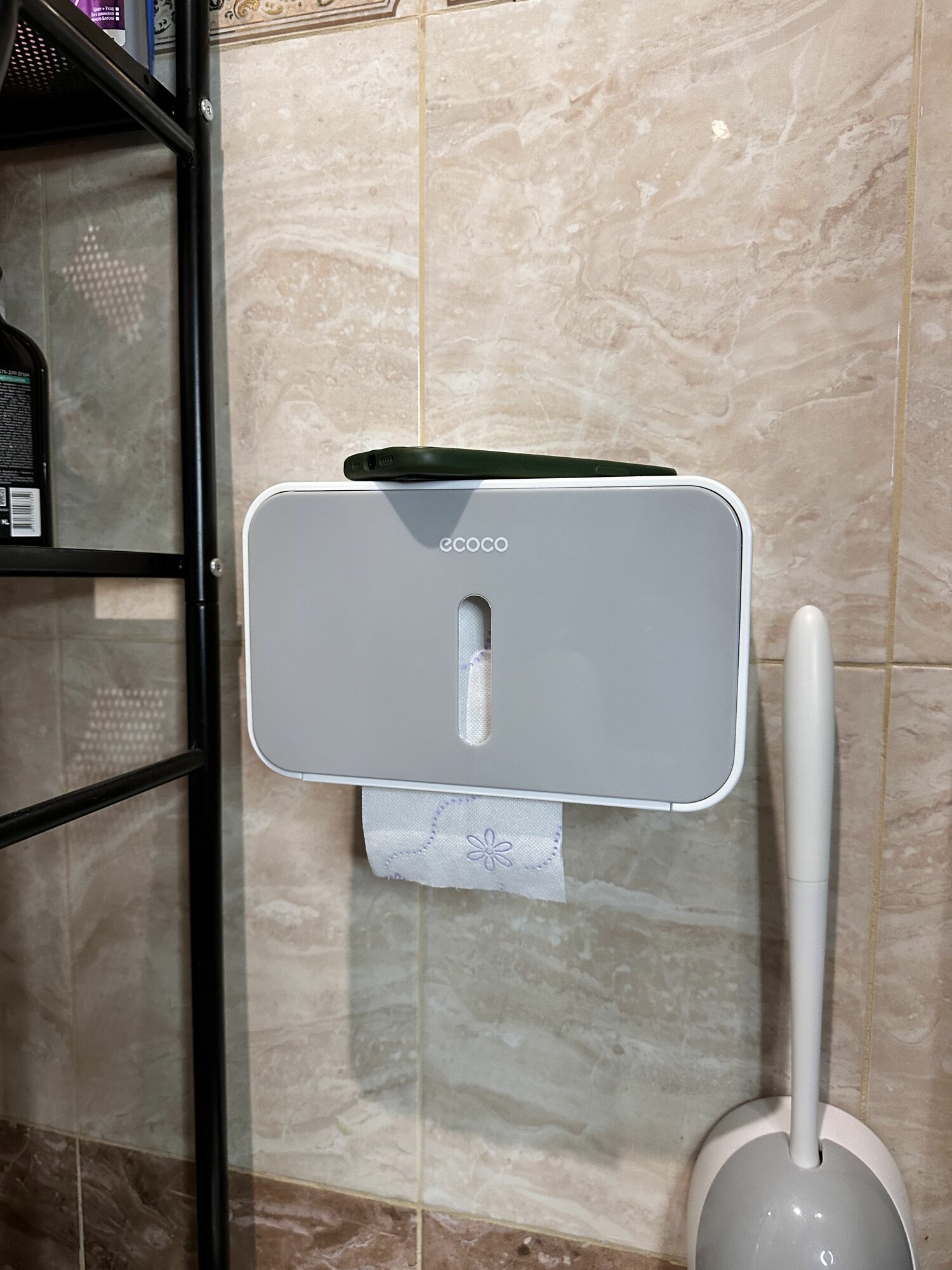 Держатель для туалетной бумаги ECOCO серый, органайзер в ванную комнату без сверления ZY