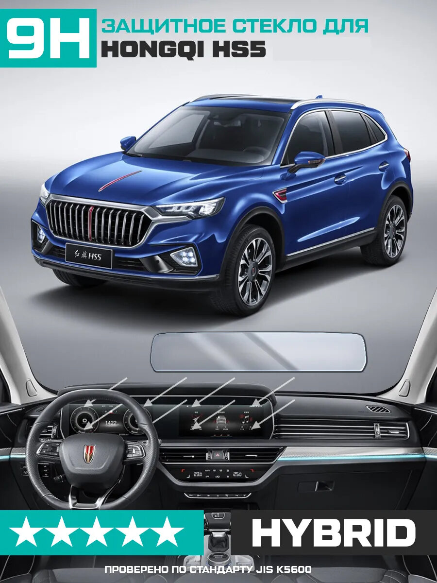 Защитное гибридное стекло Krutoff для экрана мультимедиа Hongqi HS5 2023