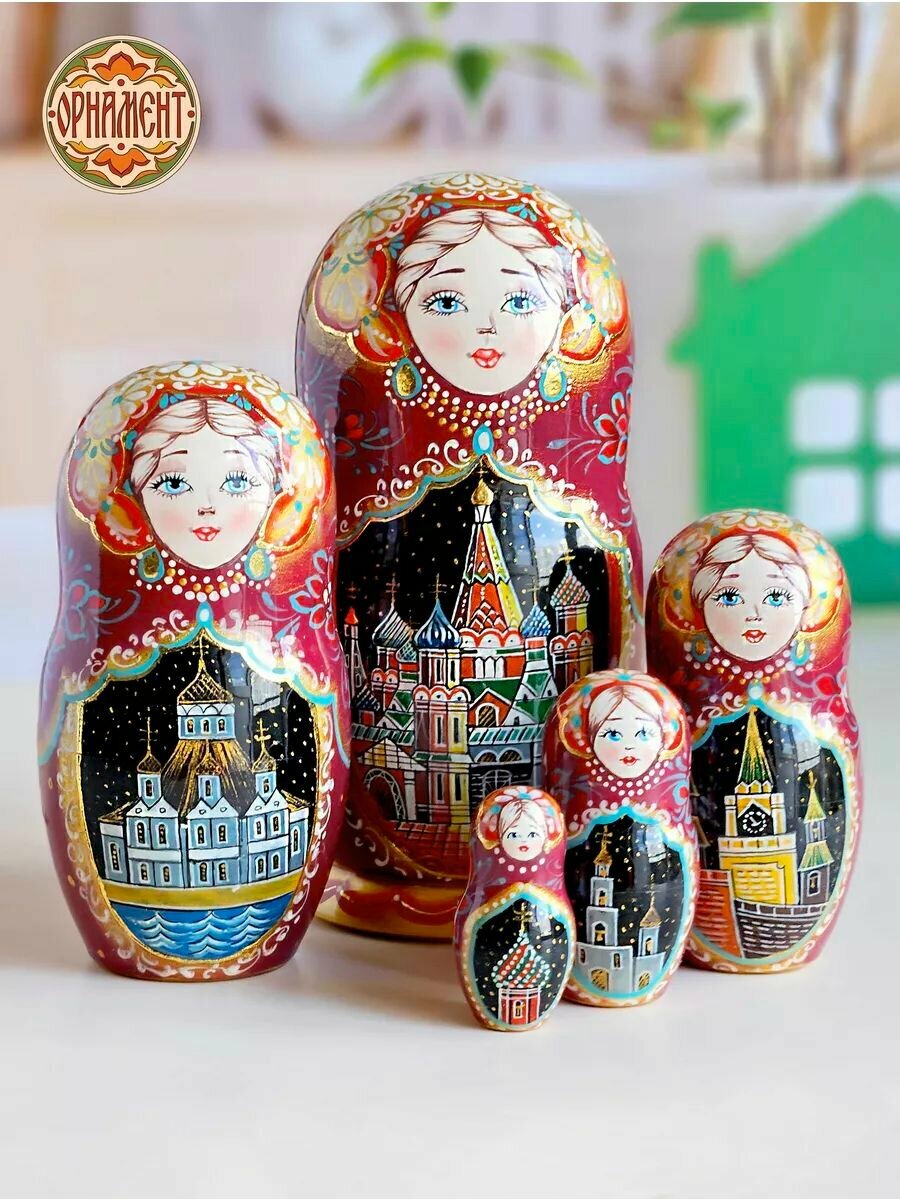 Матрешка деревянная авторская Москва ручная работа 5 мест 18 см
