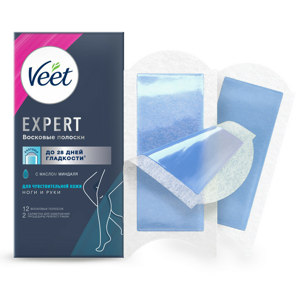 Veet expert восковые полоски для чувствительной кожи 12 шт.