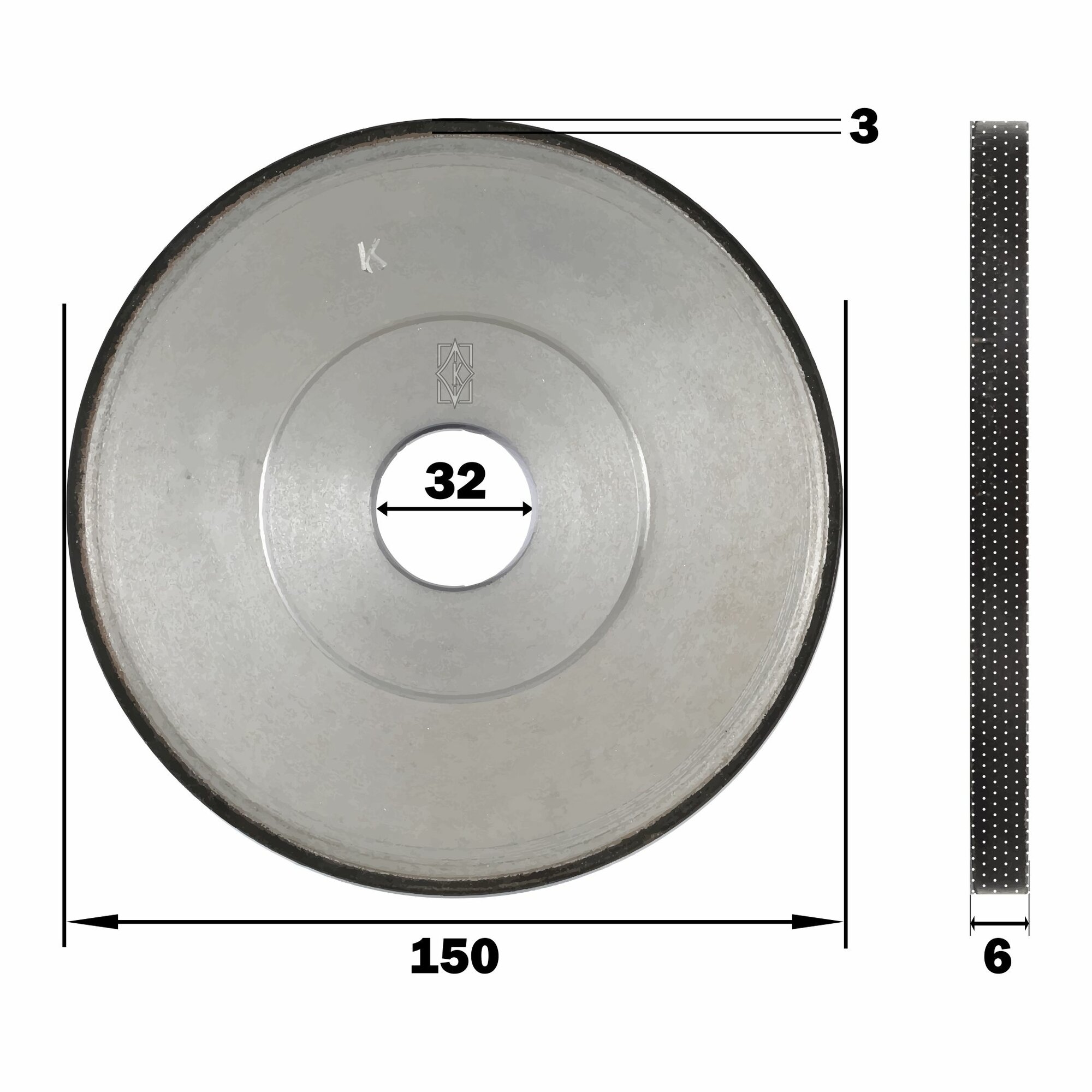 Круг алмазный шлифовальный КристАл Лтд 1А1 150х6х3х32мм 100/80 АС6 В2-01 100%
