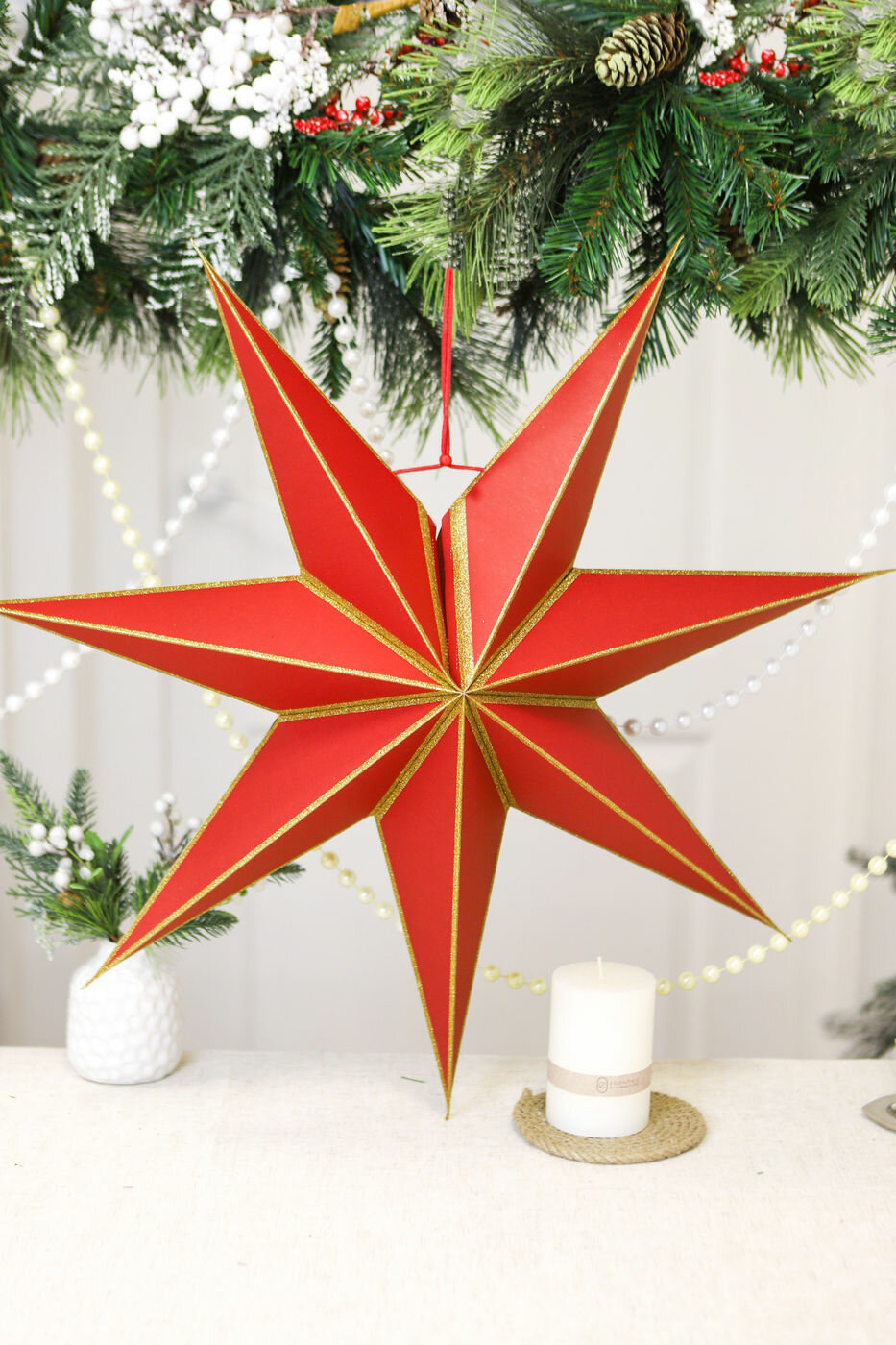 Подвесная бумажная звезда лучи уюта, красная, 60 см, Edelman 1177432