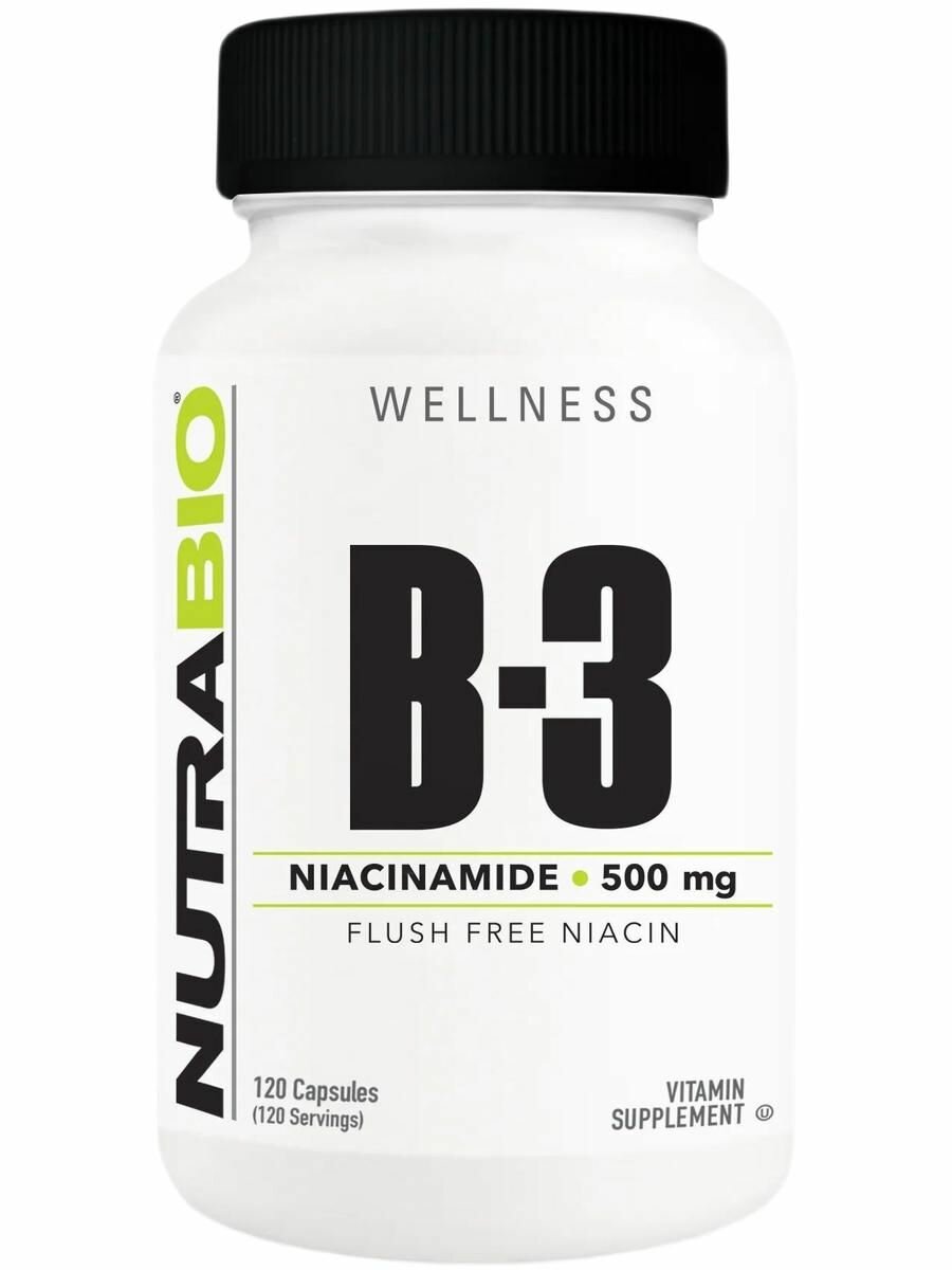 Биологически активная добавка NutraBio, витамин B3 500мг, 120капсул, США