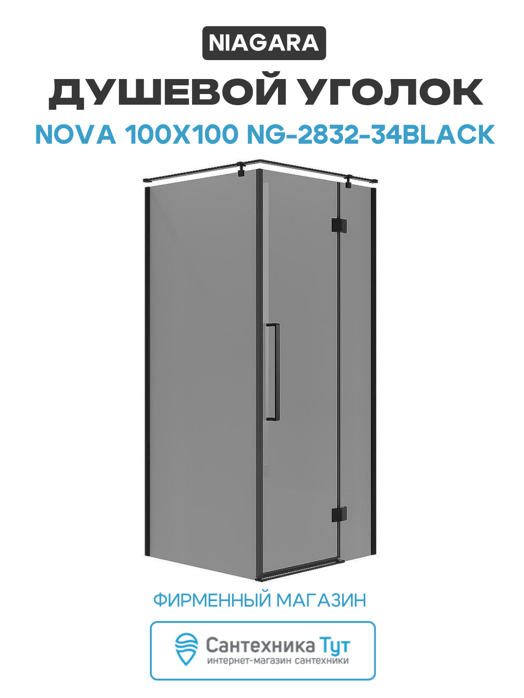 Душевой уголок Niagara Nova 100х100 NG-2832-34BLACK профиль Черный матовый стекло тонированное