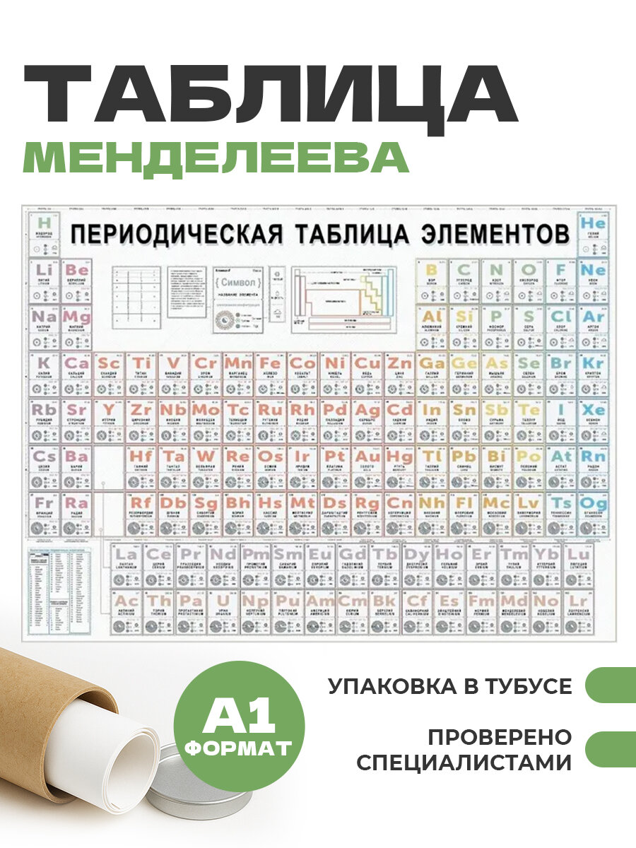 Таблица Менделеева А1. Учебное пособие по химии 85х60 см в тубусе