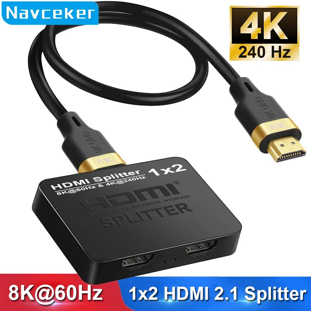 Navceker HDMI-распределитель 1x2 4K 240Гц EU Power Plug