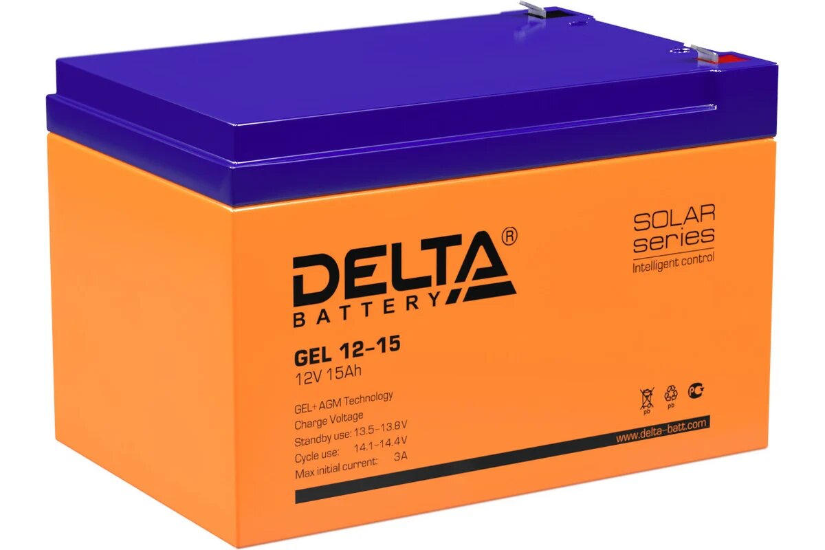 Батарея для ИБП Delta GEL 12-15 12В 15Ач оранжевый, свинцово-кислотный, 330 циклов