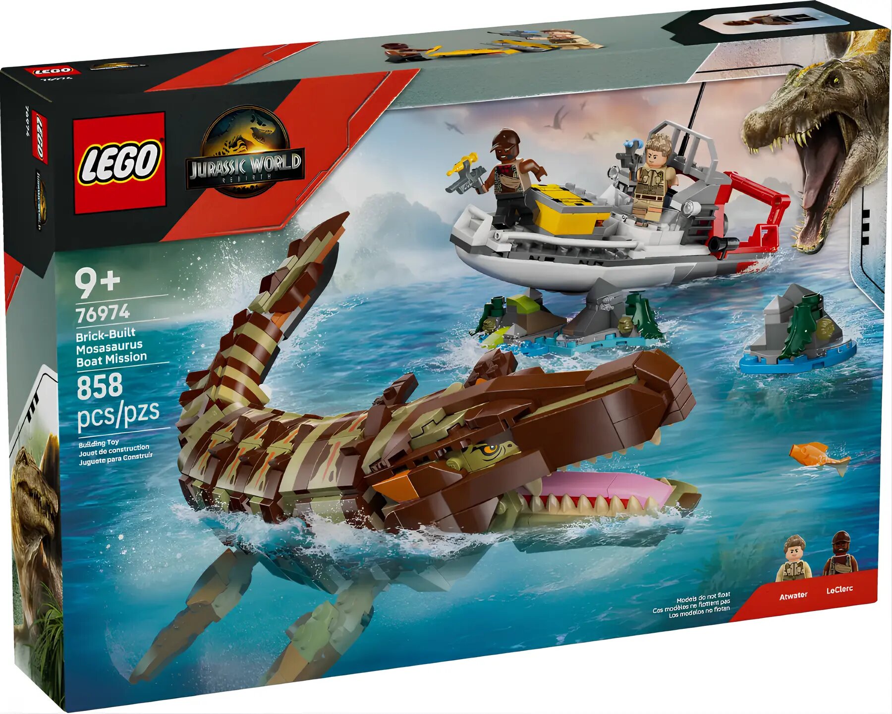Конструктор LEGO Jurassic World 76974 Мозазавры: загрузочная миссия на лодке, 858 дет, 2 минифигурки