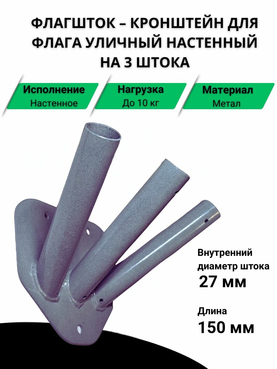 Флагшток уличный для флага настенный держатель 3 штока