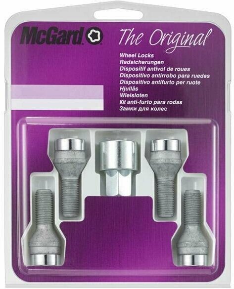 Болты-секретки McGard 27013SU M12x1.5, длина стержня резьбовой части L40.4mm, общаяя длина 64,3mm ключ S17mm, конус, 4 болта 1 ключ, без вращающегося кольца, хром