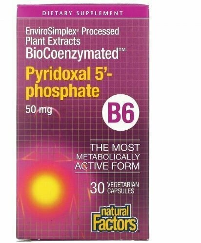 Natural Factors, BioCoenzymated, B6, пиридоксал-5-фосфат, 50 мг, 30 капсул