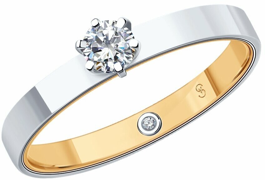 Кольцо помолвочное, комбинированное золото, 585 проба, бриллиант