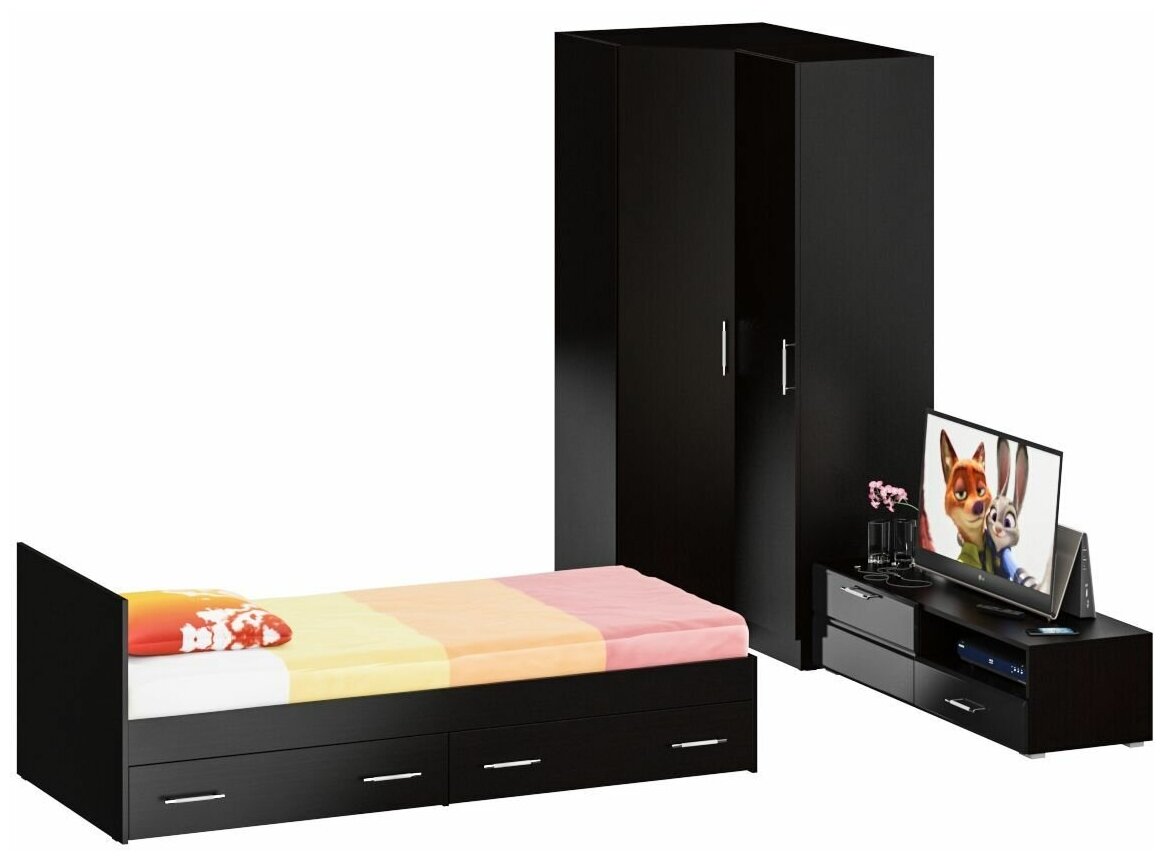 Мебель для спальни Стандарт с кроватью 900 с ящиками, венге, спальное место 900х2000 мм, без матраса, основание есть