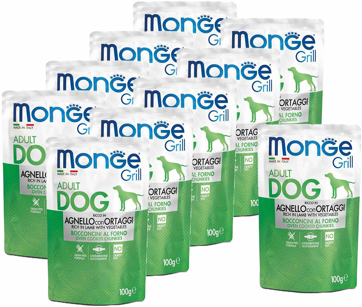 Monge Dog Grill Pouch паучи для собак ягненок с овощами 100г х 10 шт.