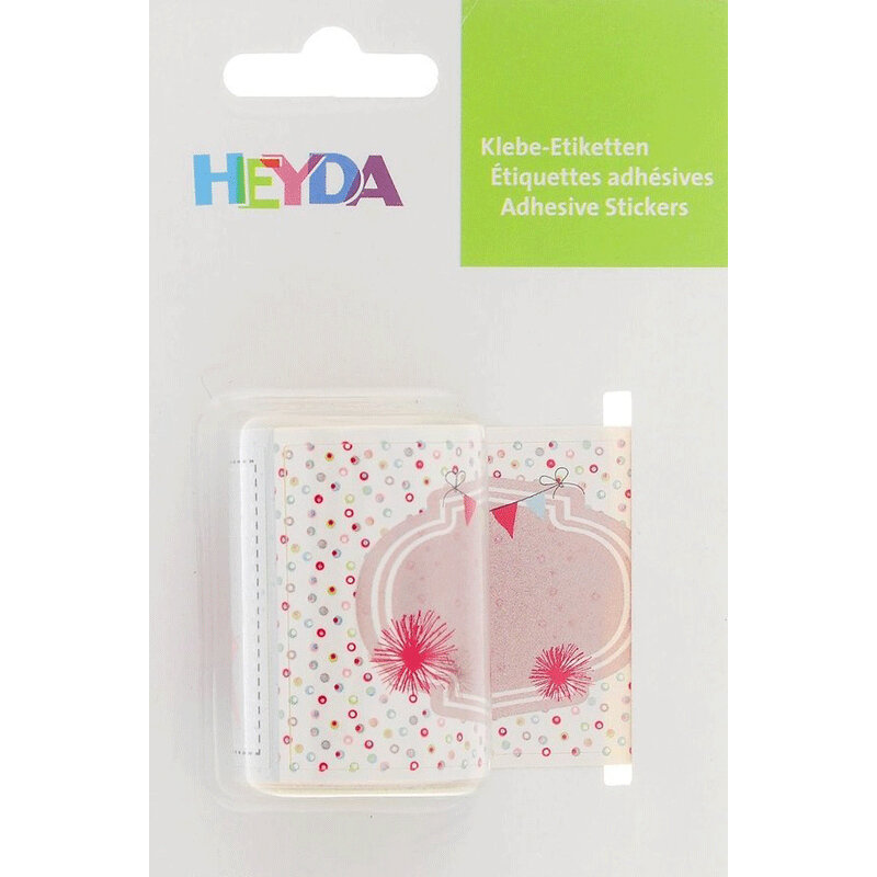 Наклейки декоративные "для Поздравлений" в ассортименте Heyda (Германия), 96 х 46 мм, 3 цвета: розовый, голубой, серый, 24 штуки