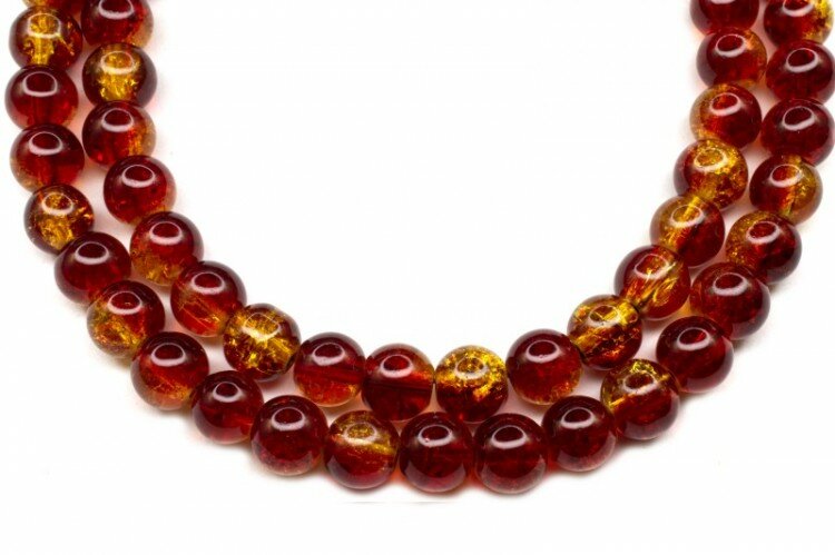 Бусина круглая с эффектом кракле, диаметр 8мм, отверстие 1,2мм, цвет красный/желтый, 550-076, 10шт