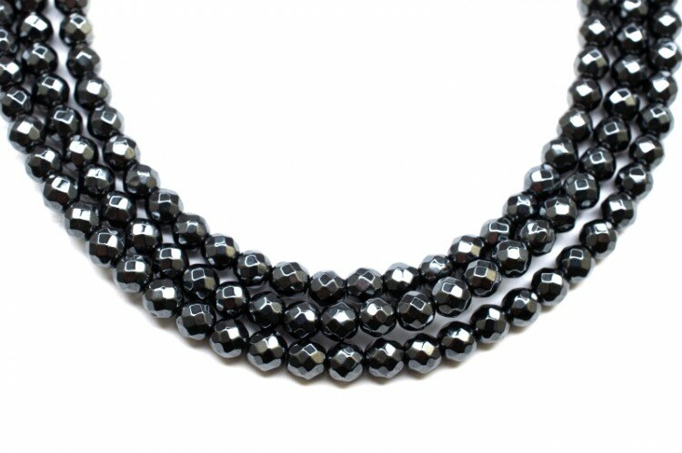 Бусина Гематит немагнитный, форма круглая граненая 4мм, цвет гематитовый, 538-017, 1 нить (около 100шт)