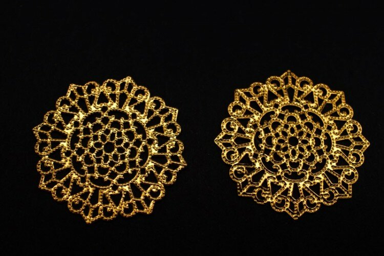 Коннектор-соединитель Круглый филигрань 33х33мм, отверстие 1мм, цвет золото, медь, 14-176, 2шт