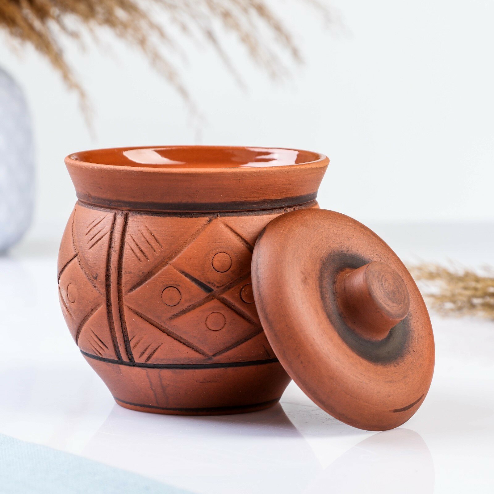 Горшочек для запекания Кунгурская керамика «Молочение», 500 мл, коричневый