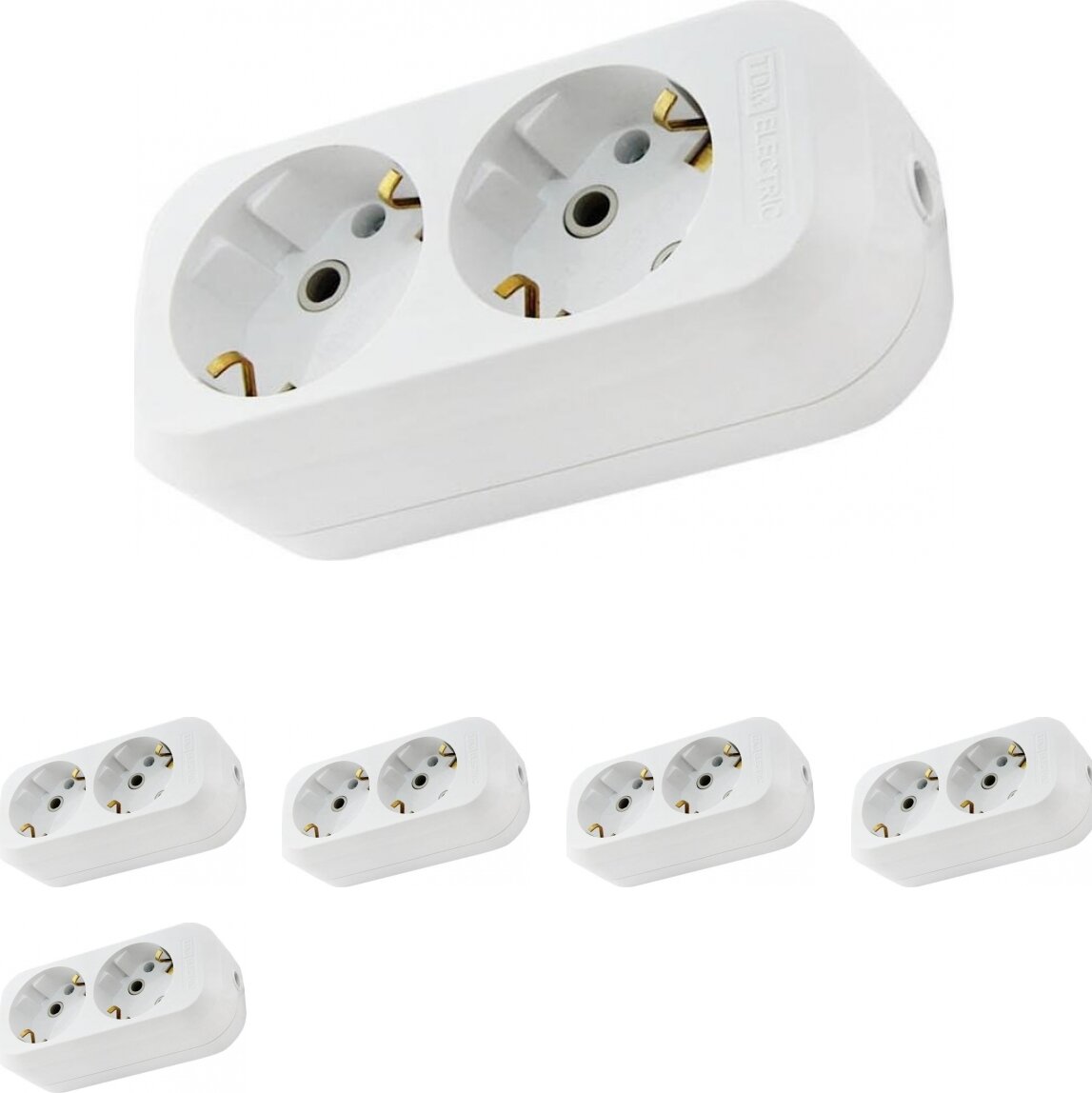 Колодка TDM Electric двухместная с заземлением IP20 белый (комплект из 5 шт.)