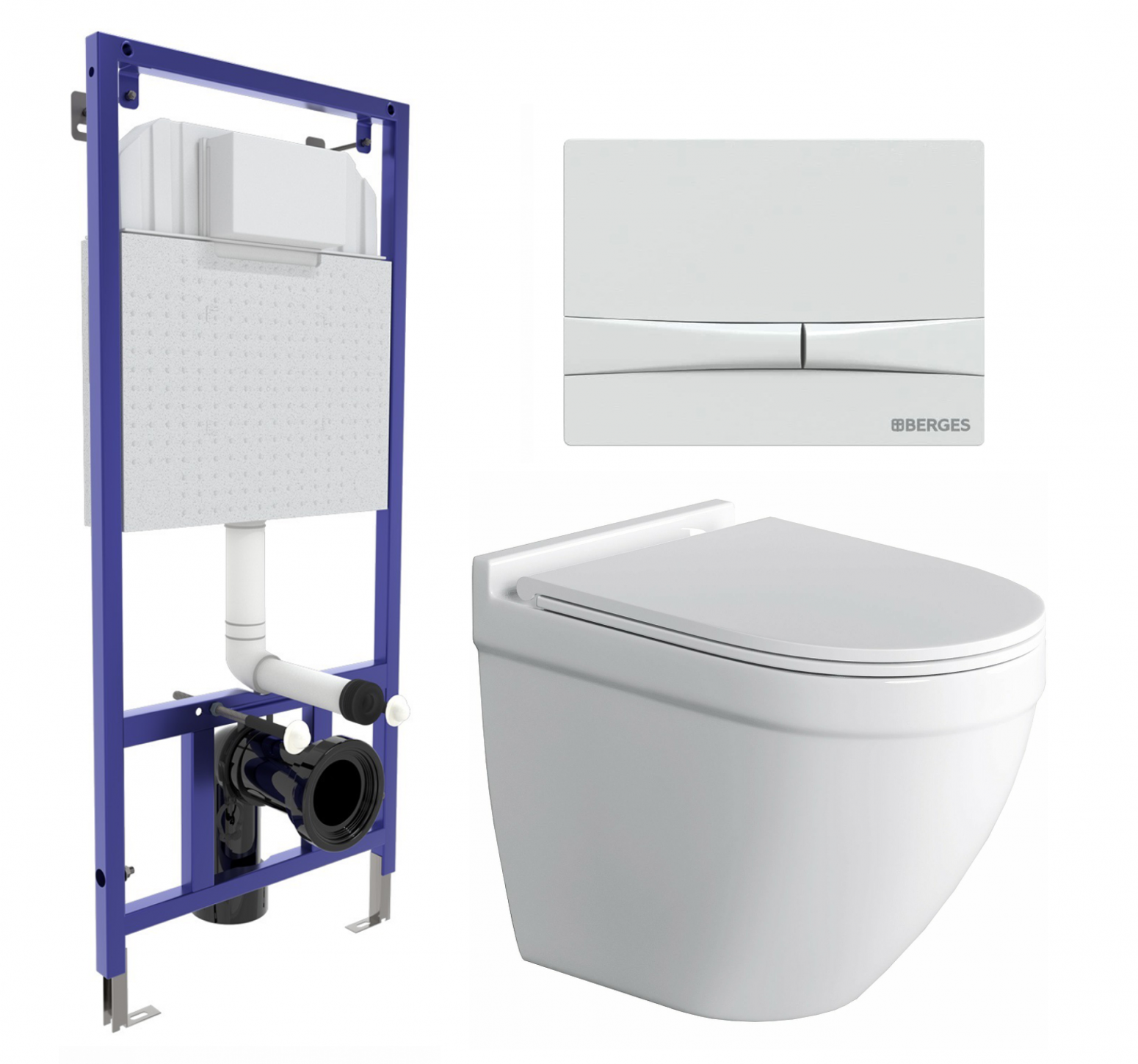 Комплект 3 в 1 инсталляция Berges Wasserhaus Novum 040250 + Унитаз подвесной Owl 1975 Cirkel-H + кнопка белая