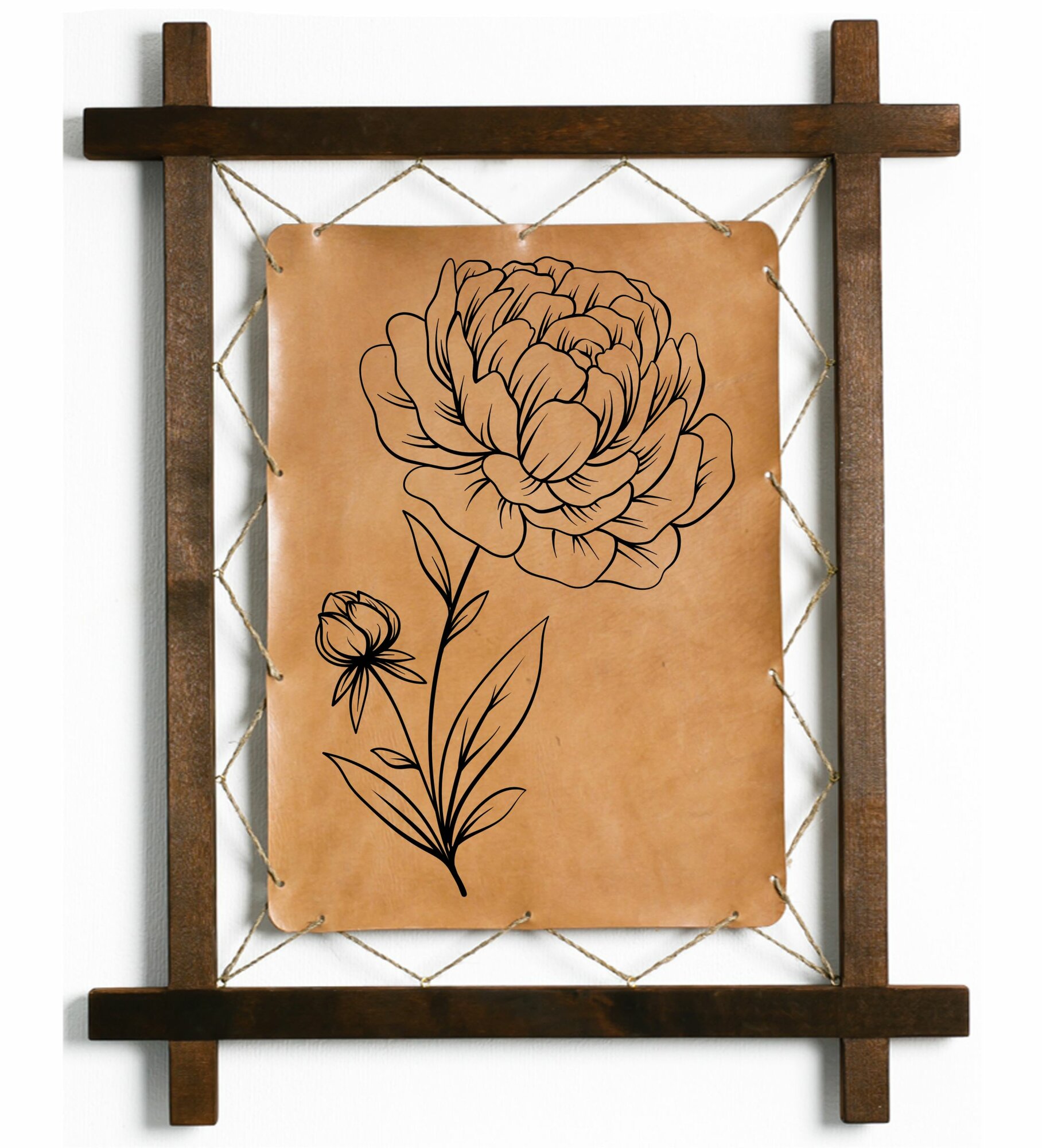 Картина интерьерная из кожи "Пион", BoomGift