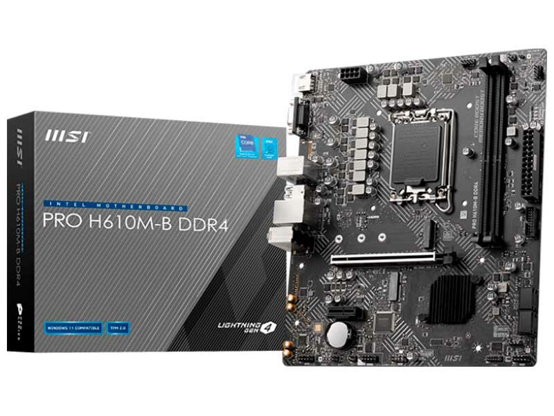 Материнская плата MSI PRO H610M-B DDR4 Soc-1700 Intel H610 2xDDR4 mATX AC`97 8ch(7.1) GbLAN+VGA+HDMI
