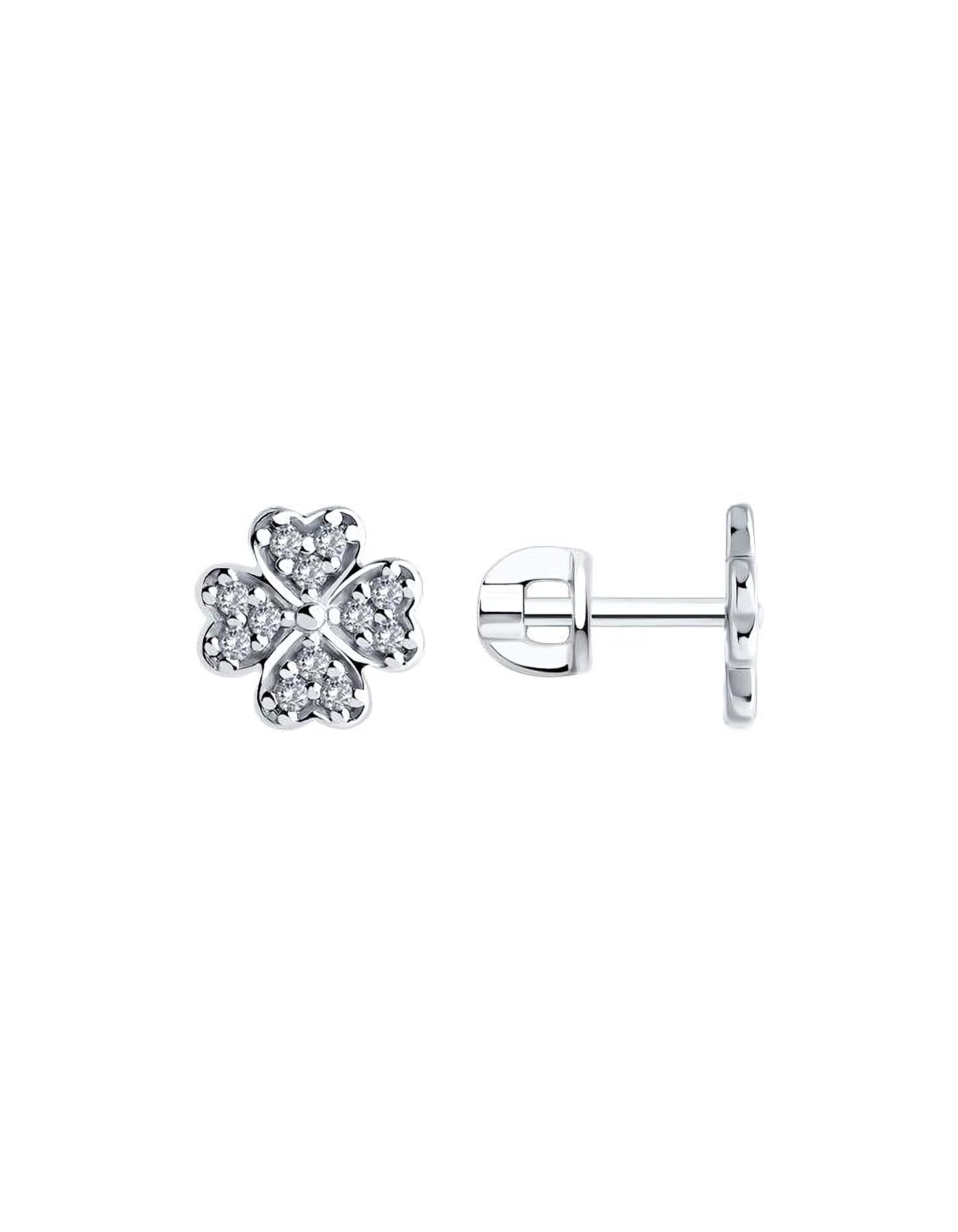 Серьги пусеты, серебро, 925 проба, родирование, фианит