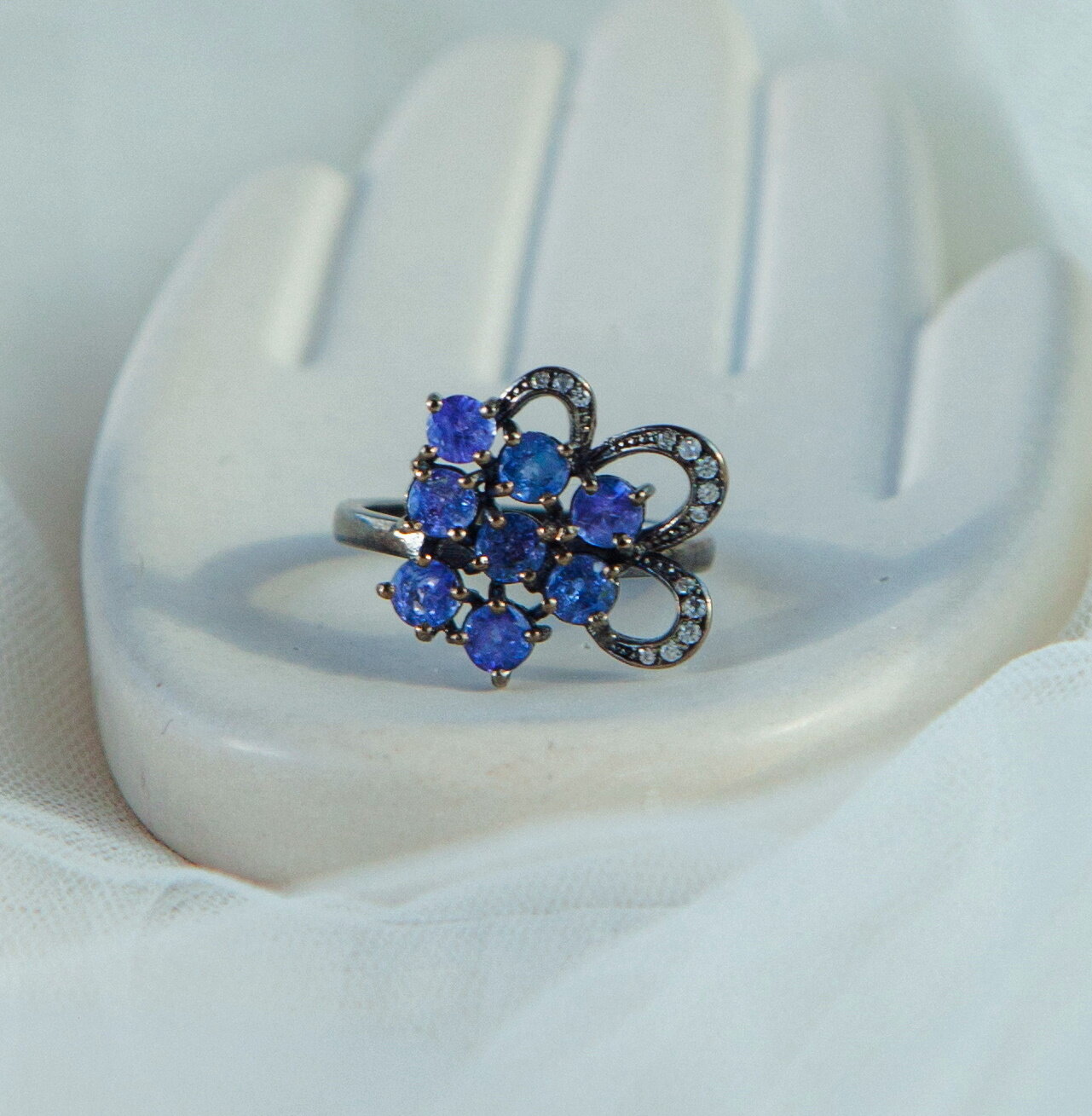 Кольцо помолвочное, серебро, 925 проба, чернение, танзанит