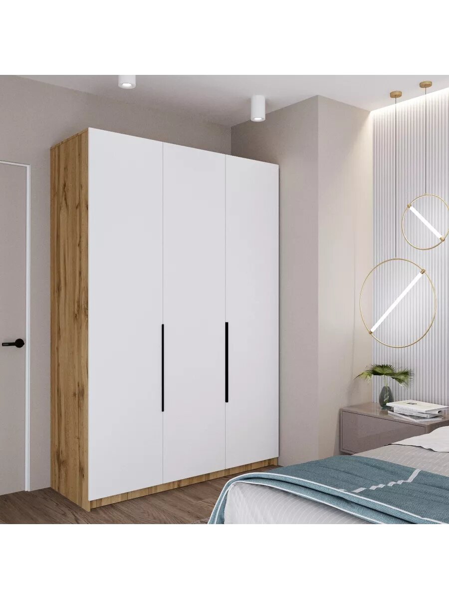 Шкаф КМК, ЛДСП, распашной, ящики с шариковыми направляющими, дуб вотан/белый