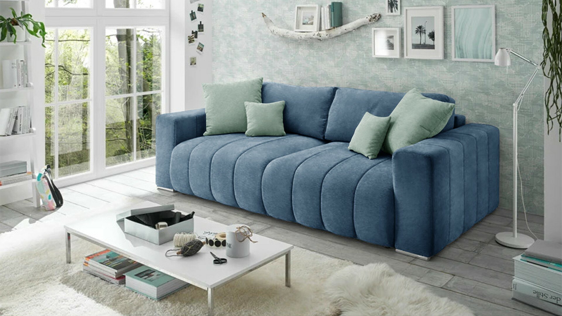 Диван Чедер Лайт Vivaldi 13 NEW 247x94x80 см, синий Велюр, еврокнижка GOODFORM