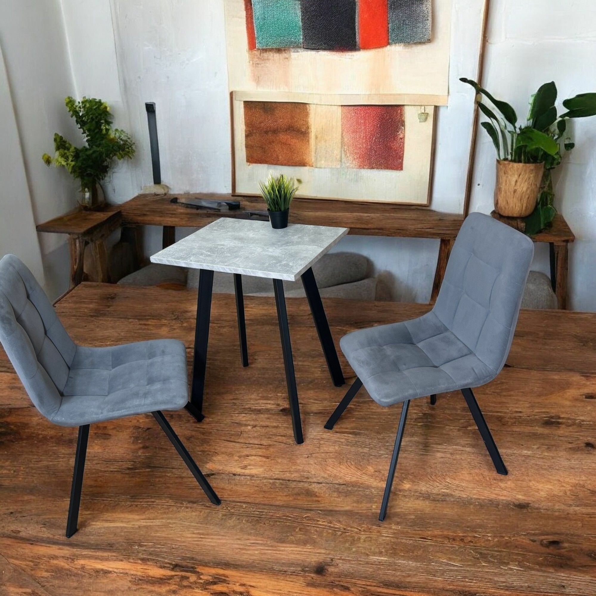 Стол обеденный Ник/ цвет столешницы Бетон Светлый, 60*50 см. Ножки ник черные.