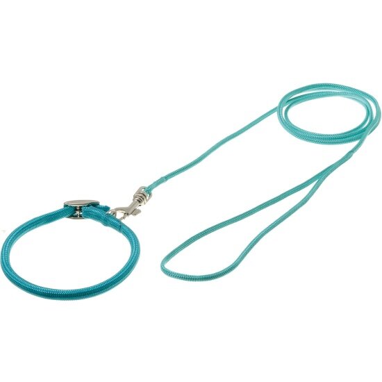 Комплект V.i.pet 6мм х 28см (21-24 см) круглый + поводок 3мм х 1,2м (бирюзовый) 78-2021
