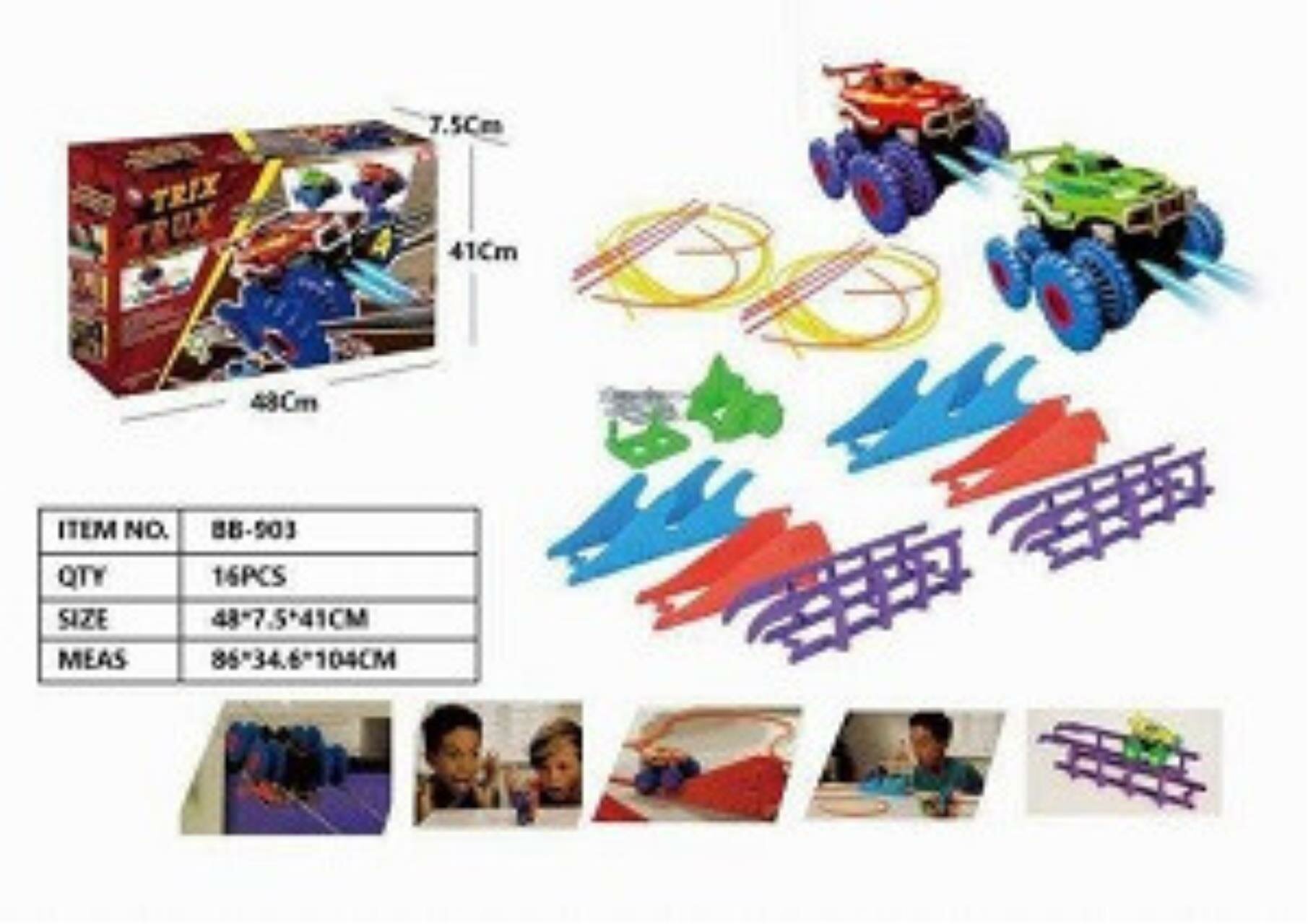 Гоночные машинки Монстр-Трак Trix Truk 2шт. в наборе с трассой, трамплин волна тросс брусья в кор. 4