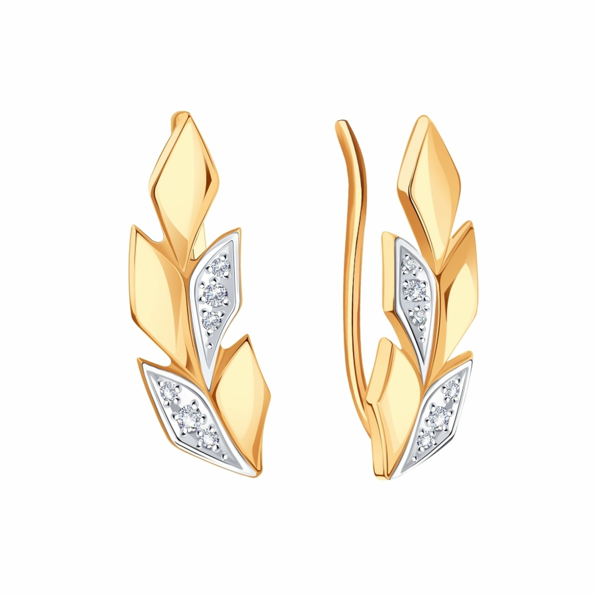 Серьги клаймберы, красное золото, 585 проба, фианит