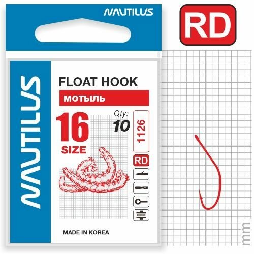 Крючки рыболовные Nautilus STING FLOAT Мотыль S-1126 Red № 16, одинарные (10 шт)