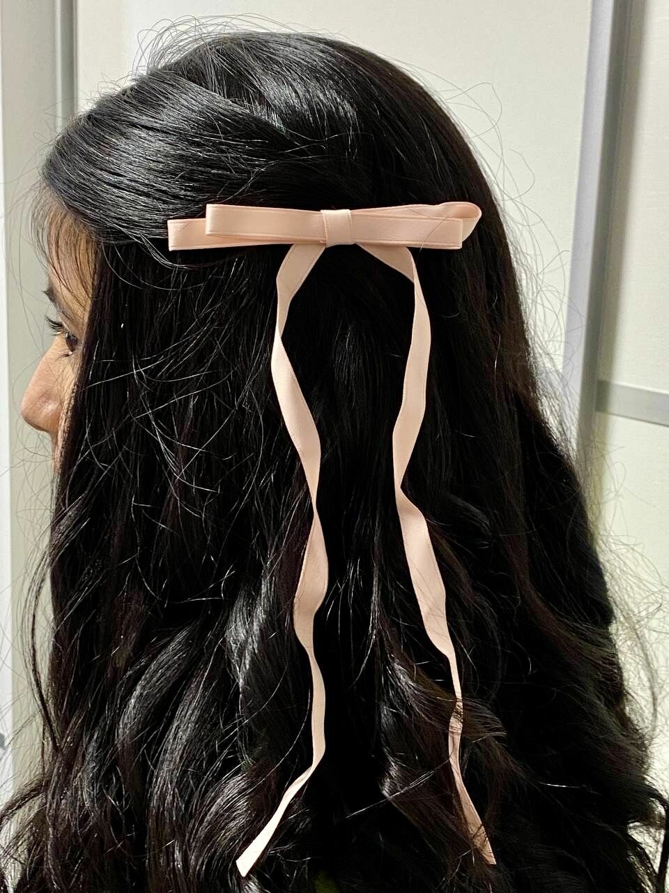 Бант лента атласная на заколке для волос цвет розовый, корейский стиль набор 2 шт, 11*24 см.