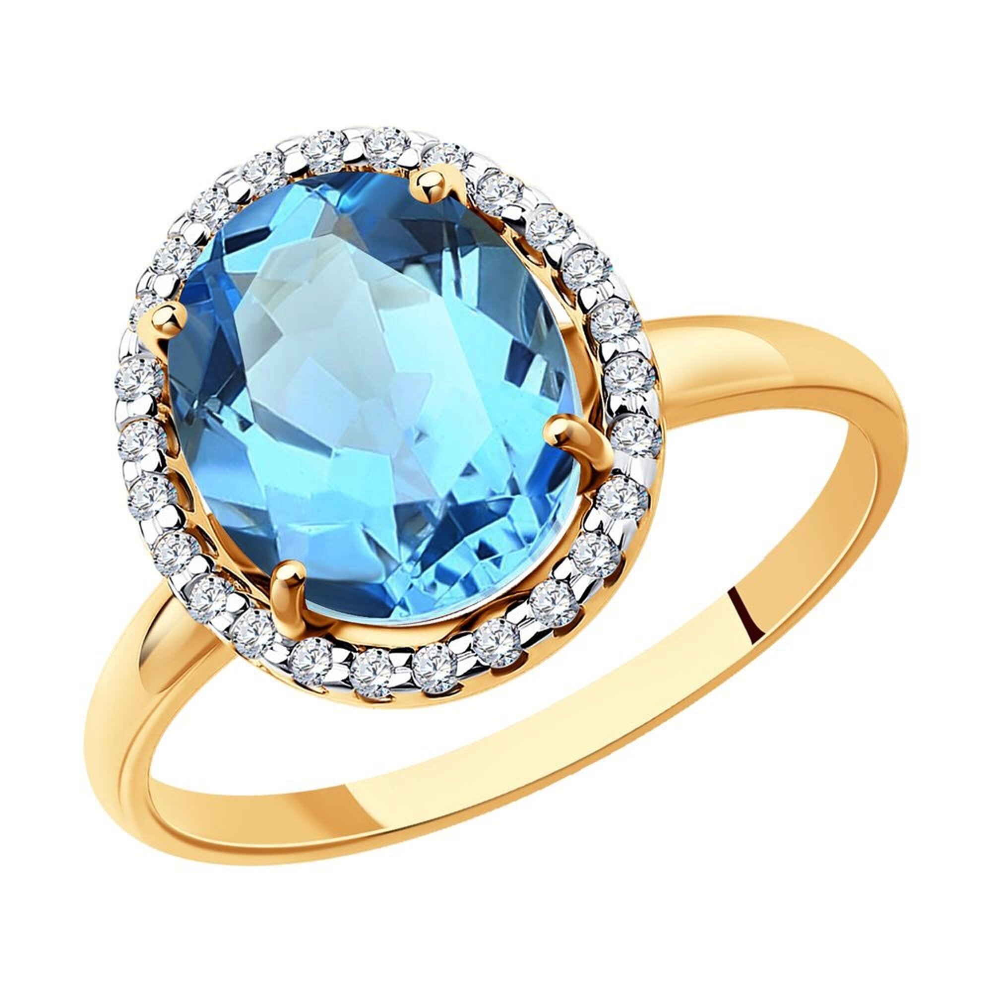 Кольцо, красное золото, 585 проба, фианит, топаз