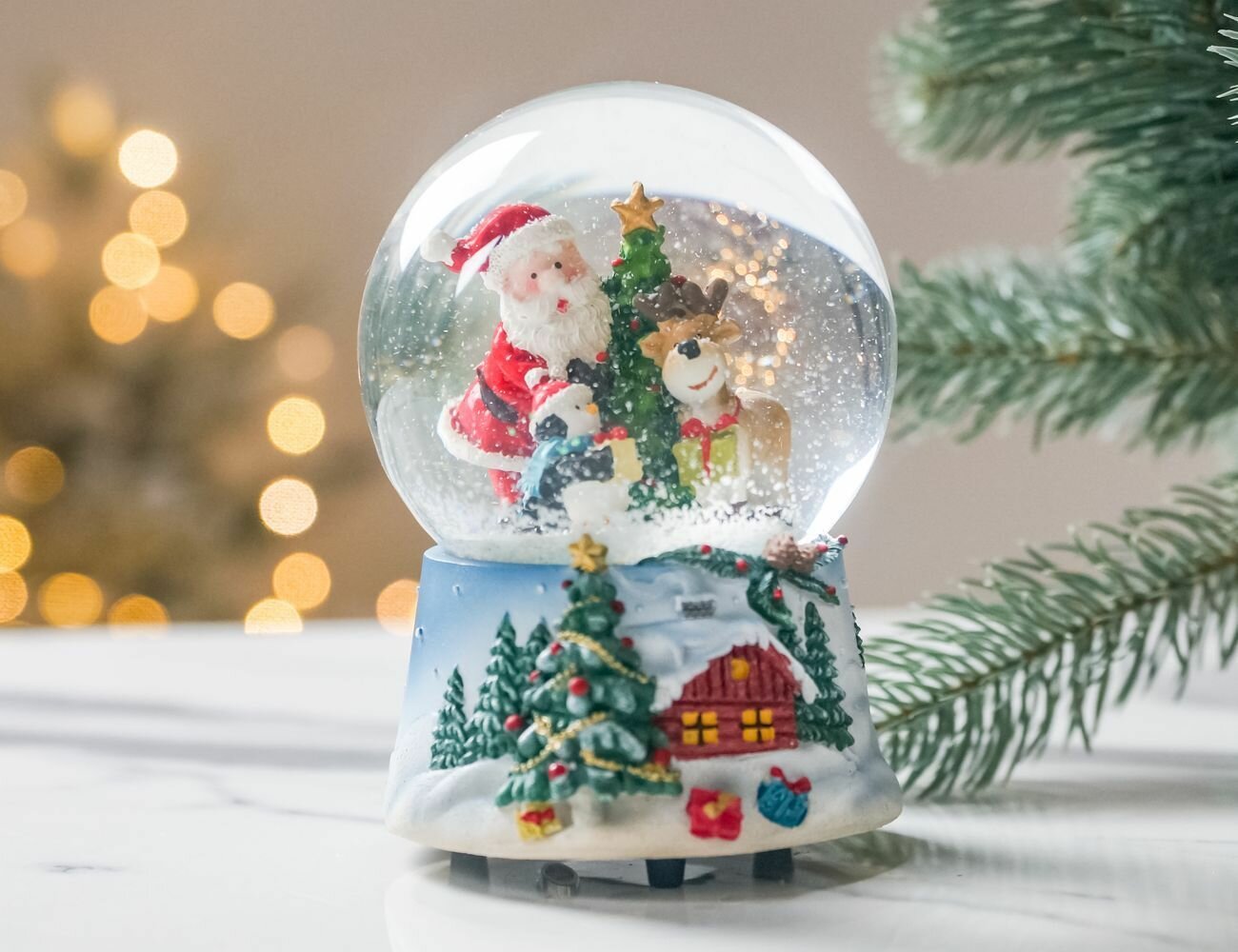Музыкальный снежный шар санта И ЕГО команда, сеткло, полистоун, 15 см, Sigro 50-1866