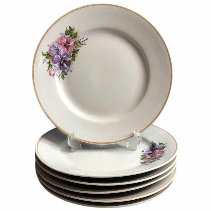 Набор тарелок, 6шт, з-д Дулево, СССР "полевые цветы", 20см, фарфор, живопись