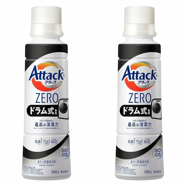 KAO Жидкое средство для стирки Attack Zero, суперконцентрат, с защитой от повторного оседания грязи при стирке, 580 г, 2 шт