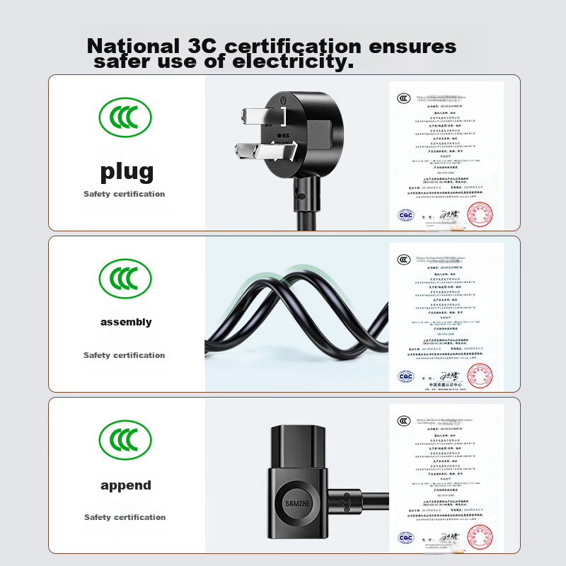 Shanze National Standard Computer Power Cord, Three-Prong Universal for Computer, Monitor, Rice Cooker, Printer, Projector Connection Cable, Double-Bend Plug, 1.5 Meters, DY-13