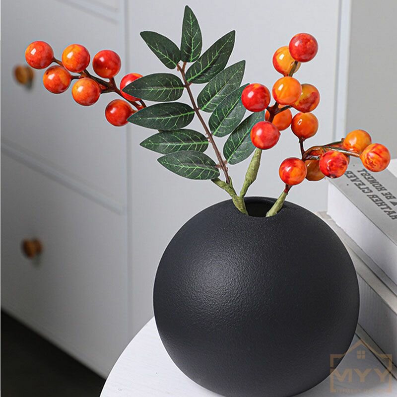 Керамическая круглая ваза (черная, большая, 14,5*14 см)