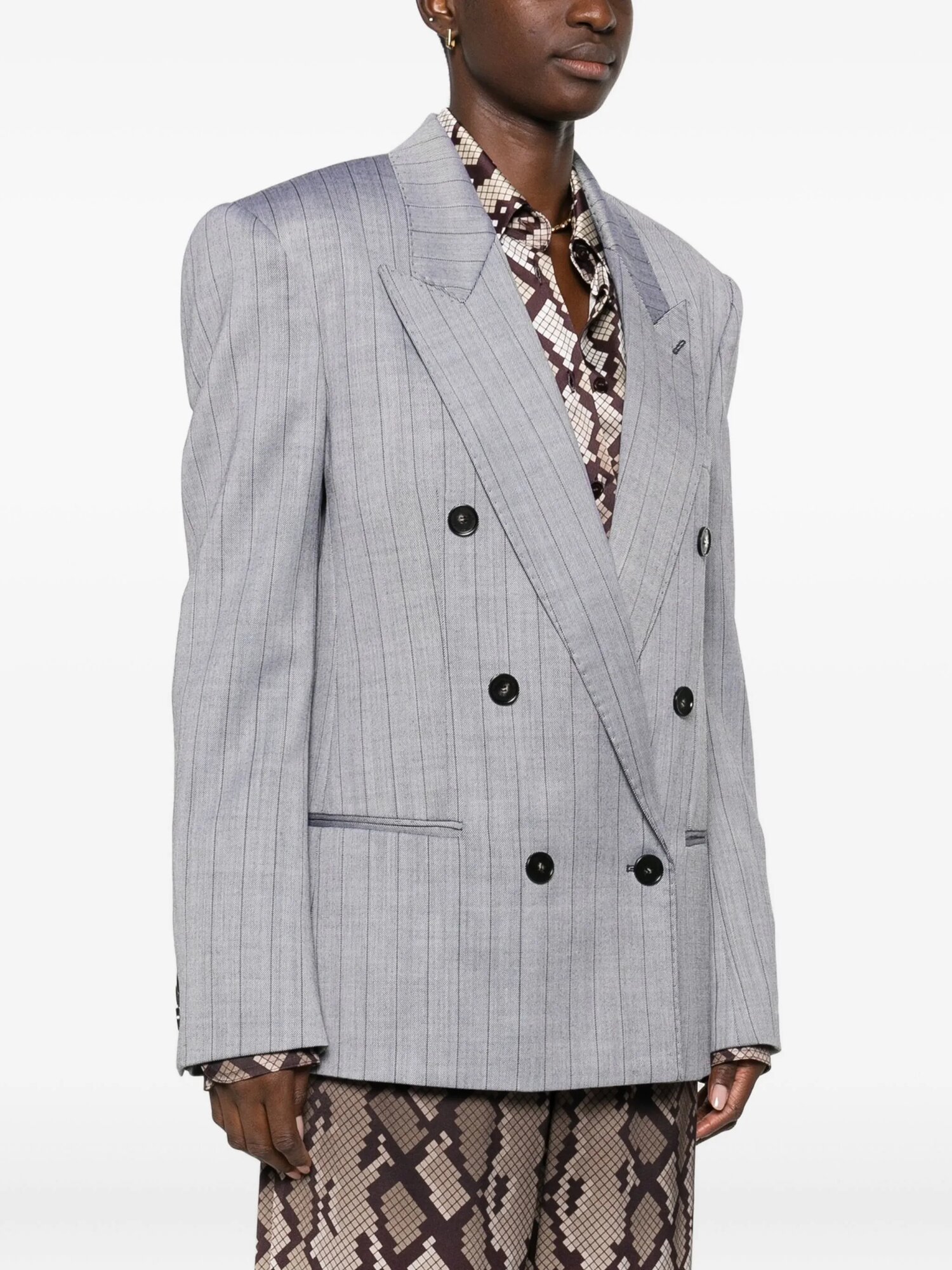Пиджак Stella McCartney Pinstripe double-breasted blazer, размер 40, серый — фото 1