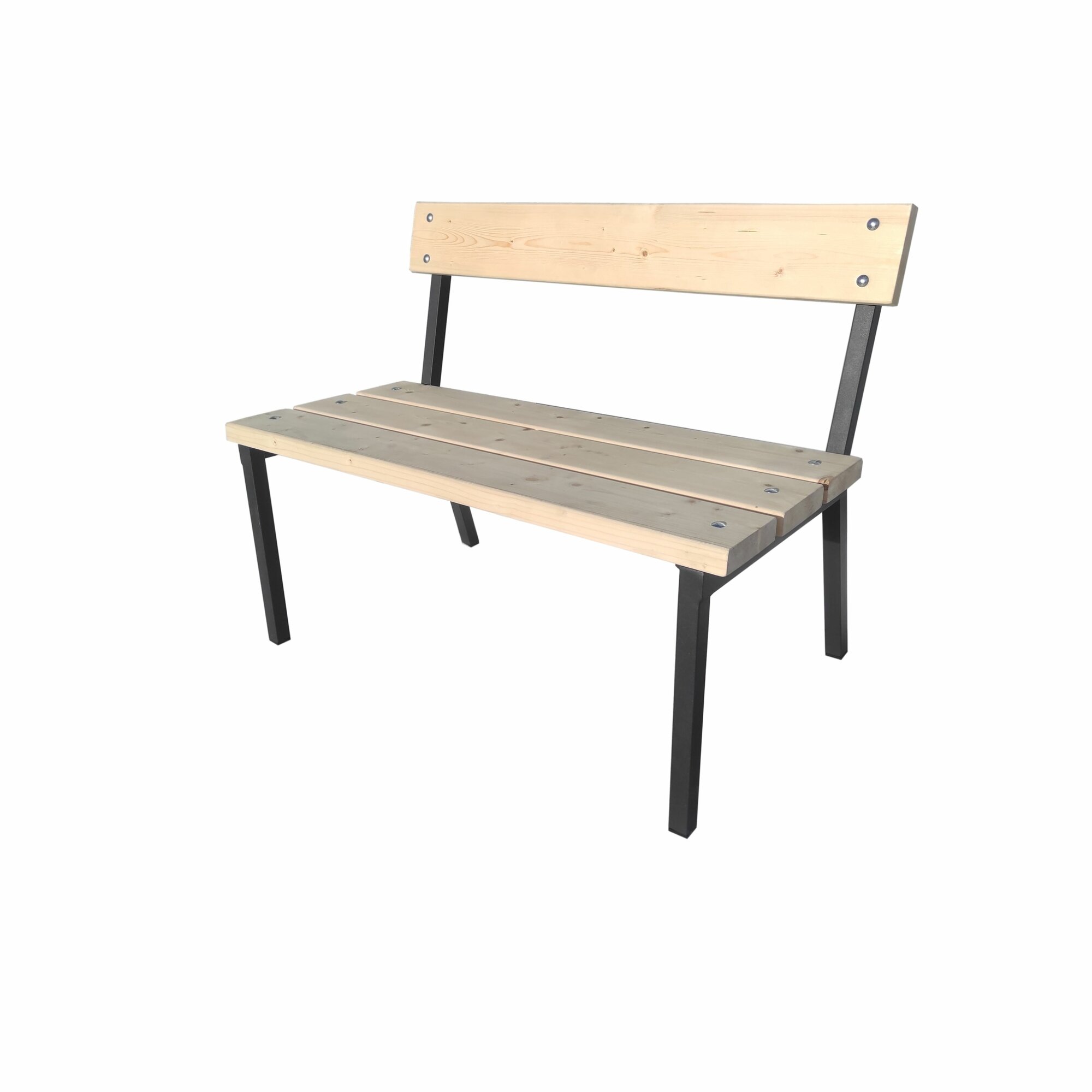 Скамья садовая со спинкой "Ультра-31". Черный каркас. Неокрашенные доски.