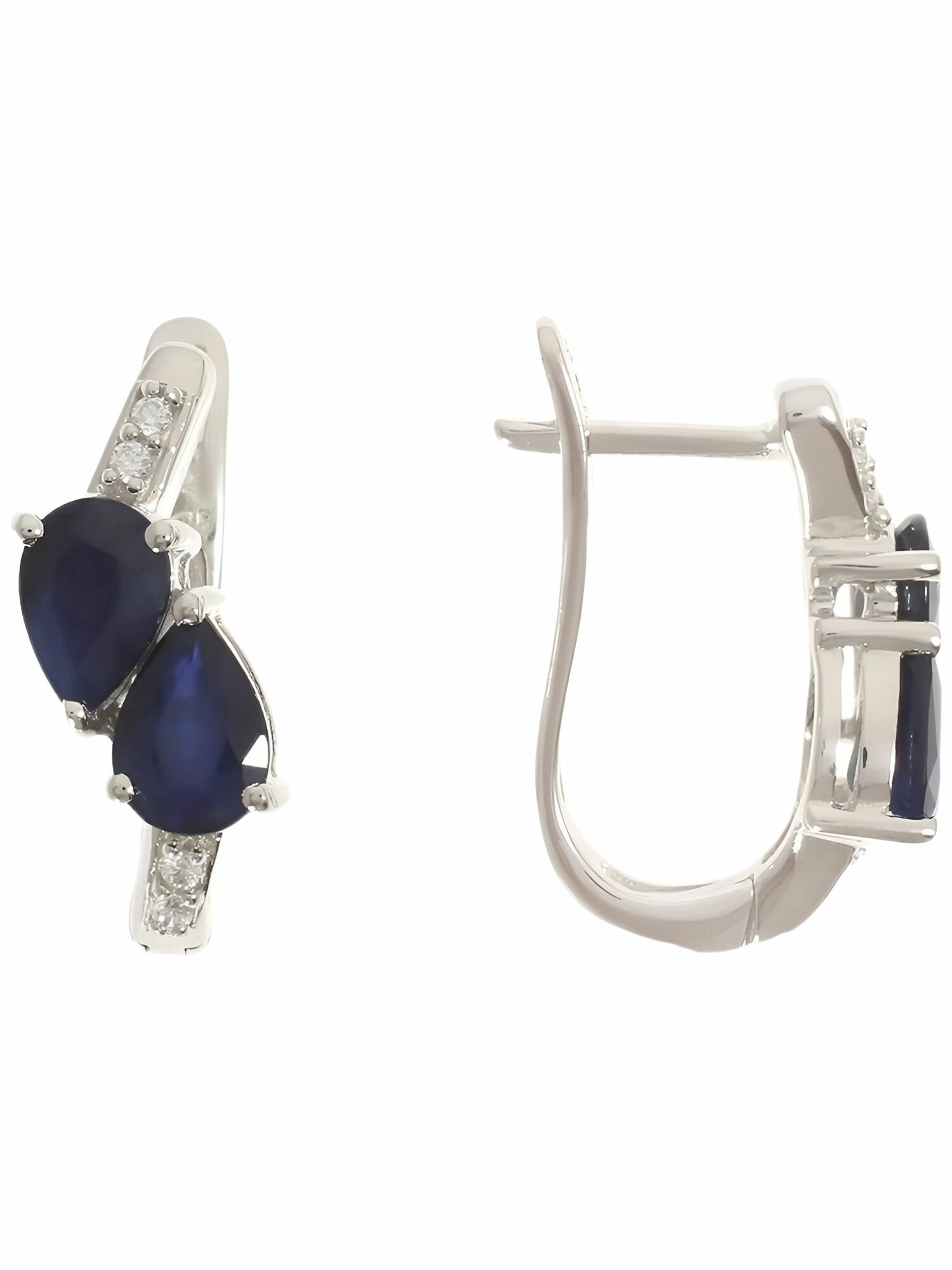 Серьги, серебро, 925 проба, родирование, фианит, сапфир