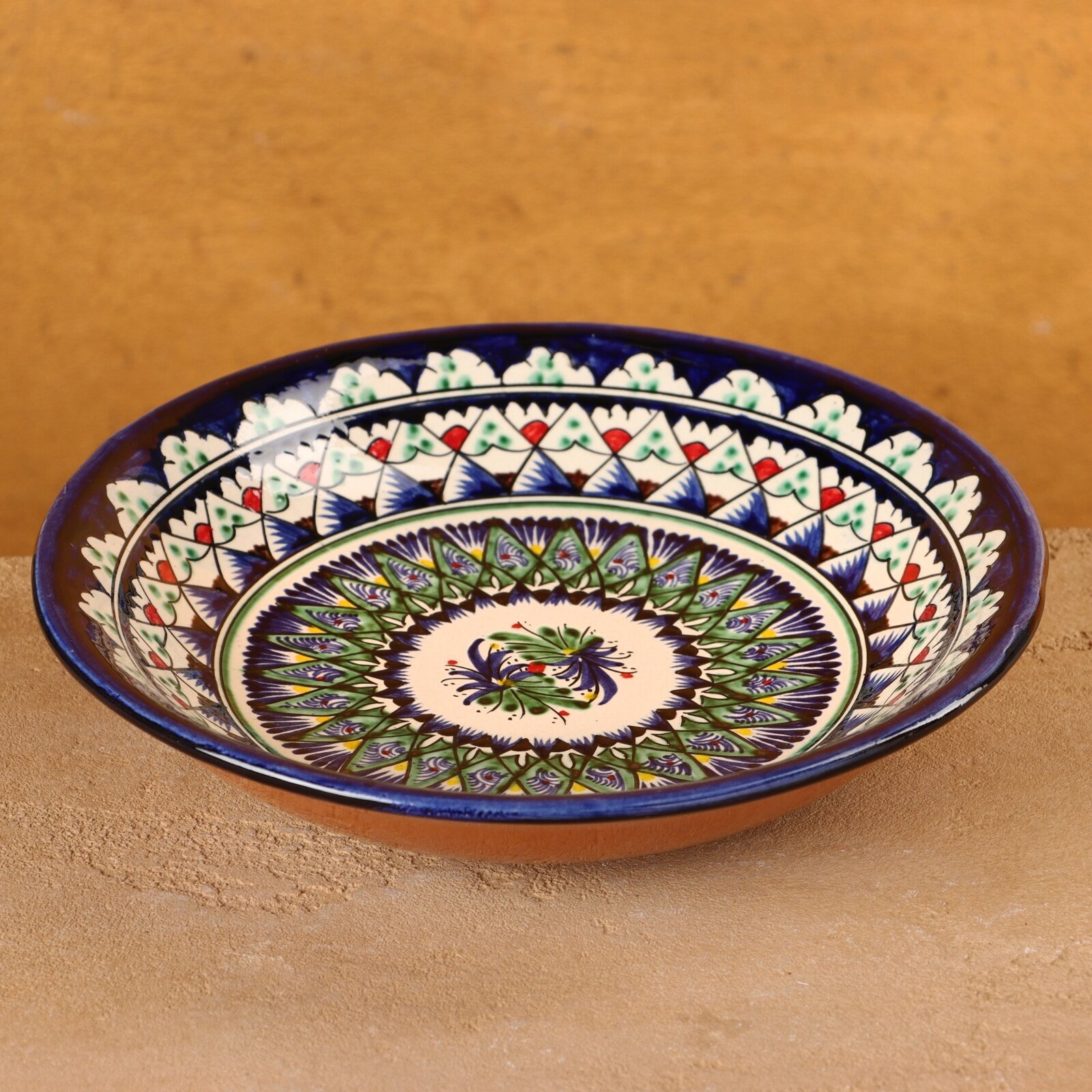 Тарелка узбекская Риштанская Керамика «Узоры», d=20 см, синяя, узор микс