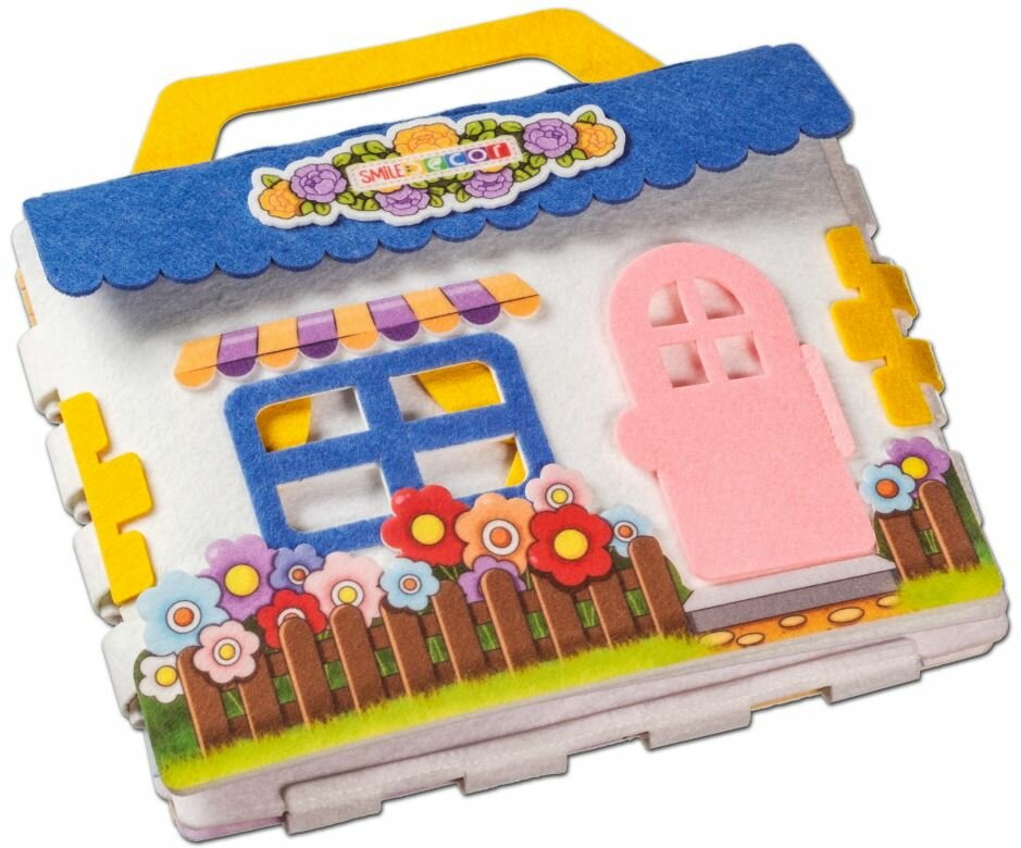 Развивающая книжка-игрушка Smile Decor "Мой волшебный дом", тактильная книжка, настольная игра на липучках, кукольный домик из фетра, сюжетно-ролевой набор