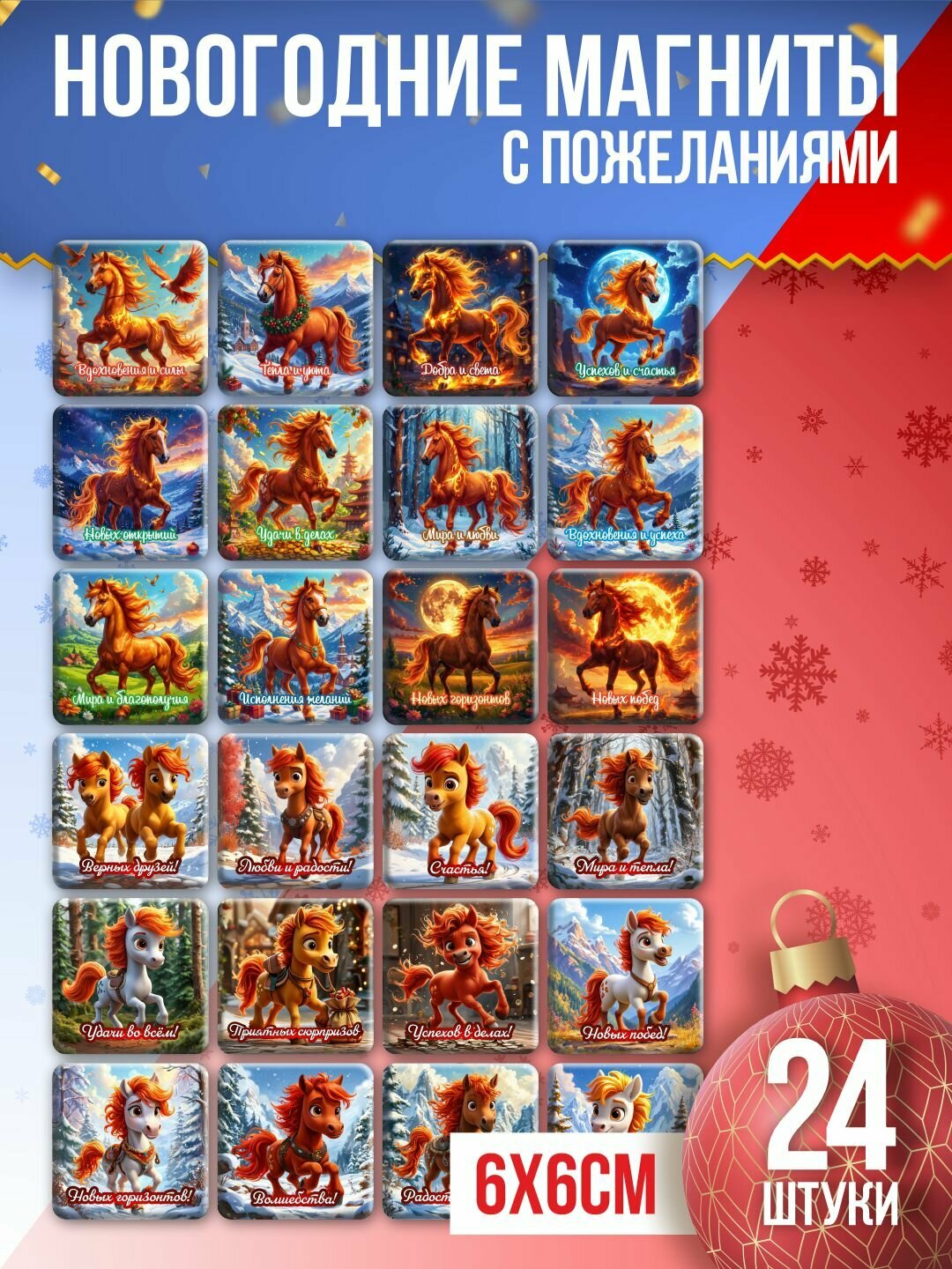 Набор новогодних магнитов Лошади символ года 2026 Большие
