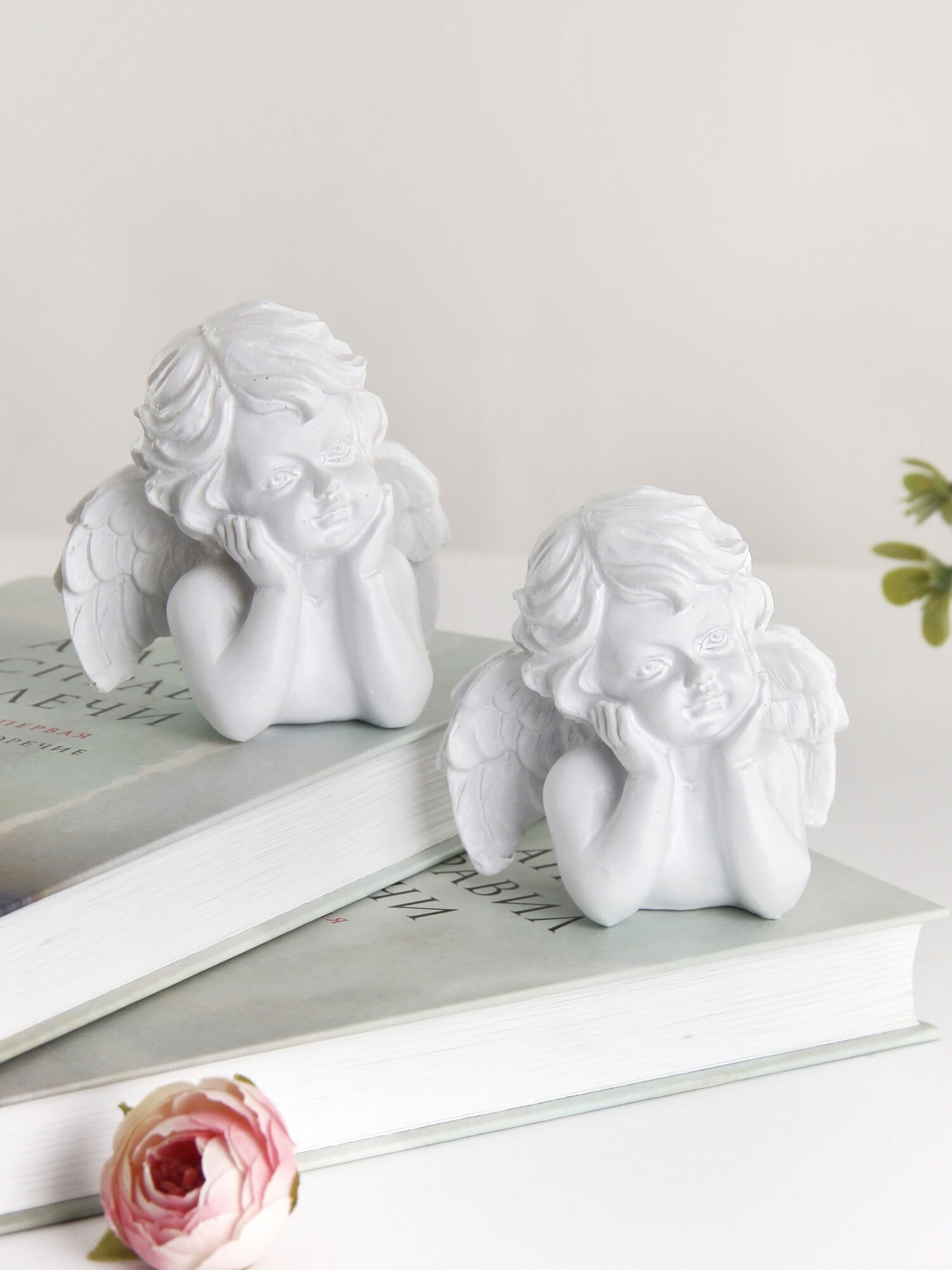 Ангел бюст фигурка полистоун набор 2 шт 8х9х5см цвет белый
